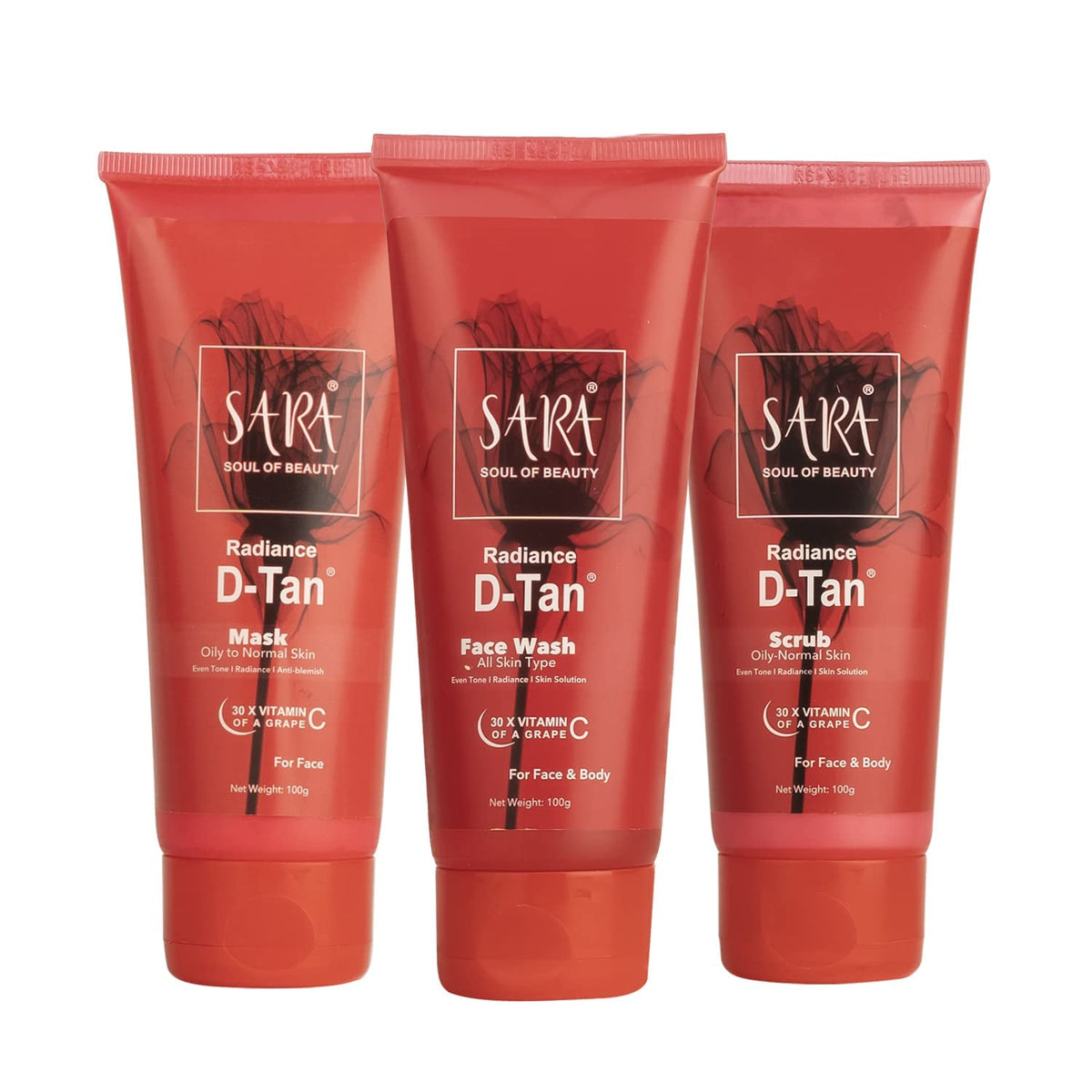 Sara Radiance D-TAN® Anti-Blemish Combo Set Mask, Face Wash, Scrub (3x ...