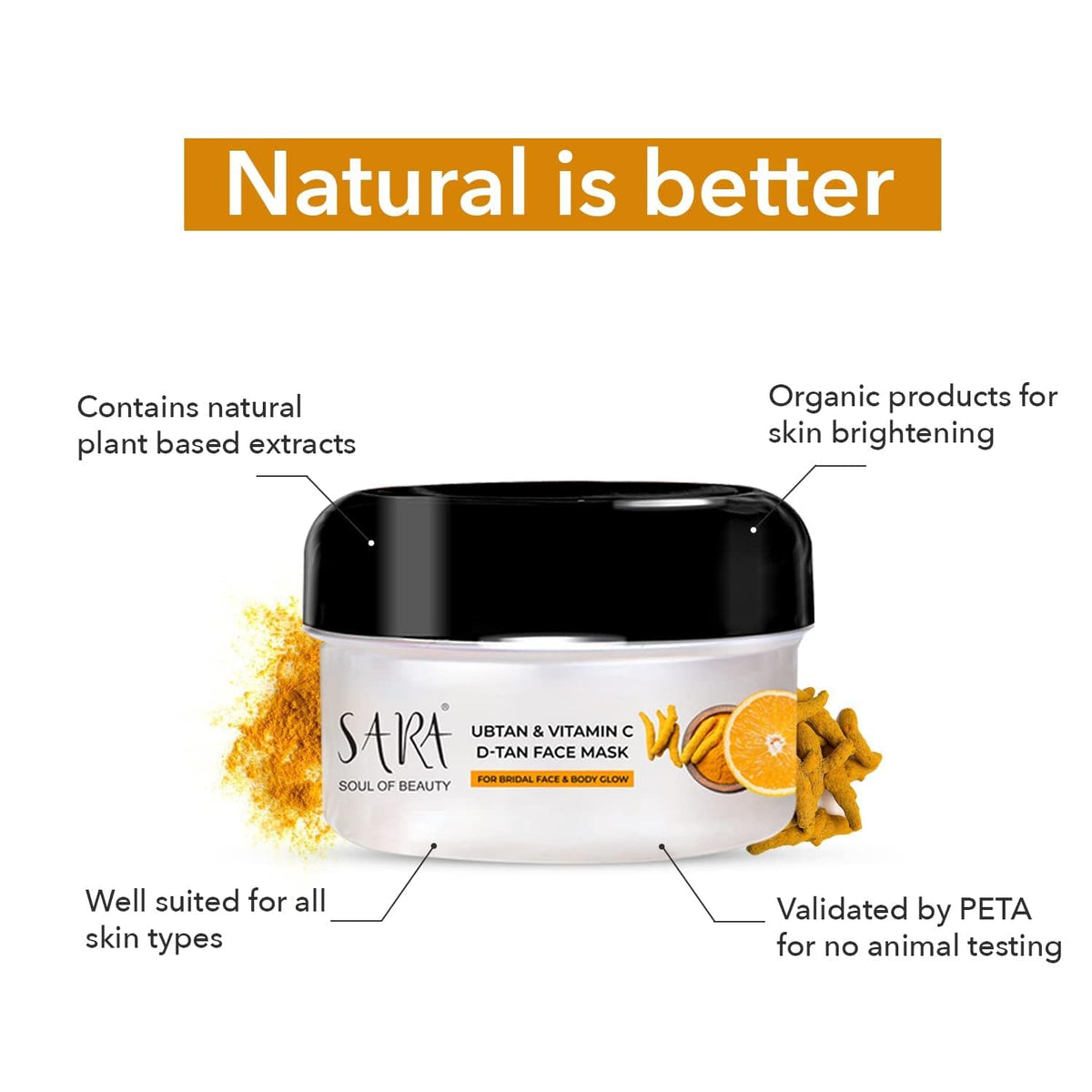 SARA Ubtan Vitamin C D-TAN Face Pack For Instant Tan Remover & Glowing ...