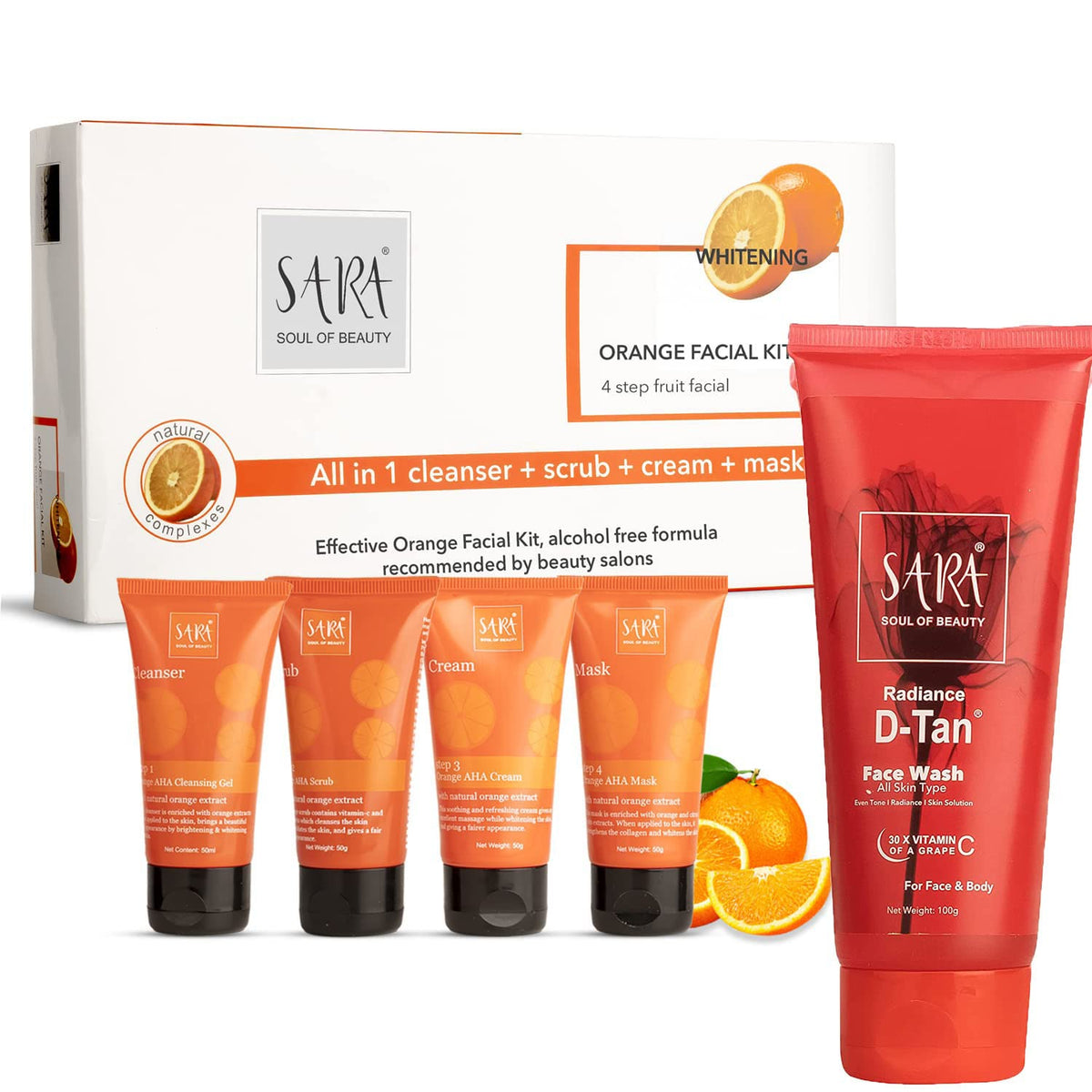 Sara 4-Step Orange Facial Kit With Radiance D-TAN® Face Wash | 300g ...